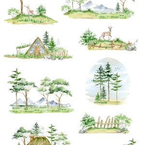 Watercolor Forest Woodland Landscape Clipart Wild Forest Travel Clipart ...