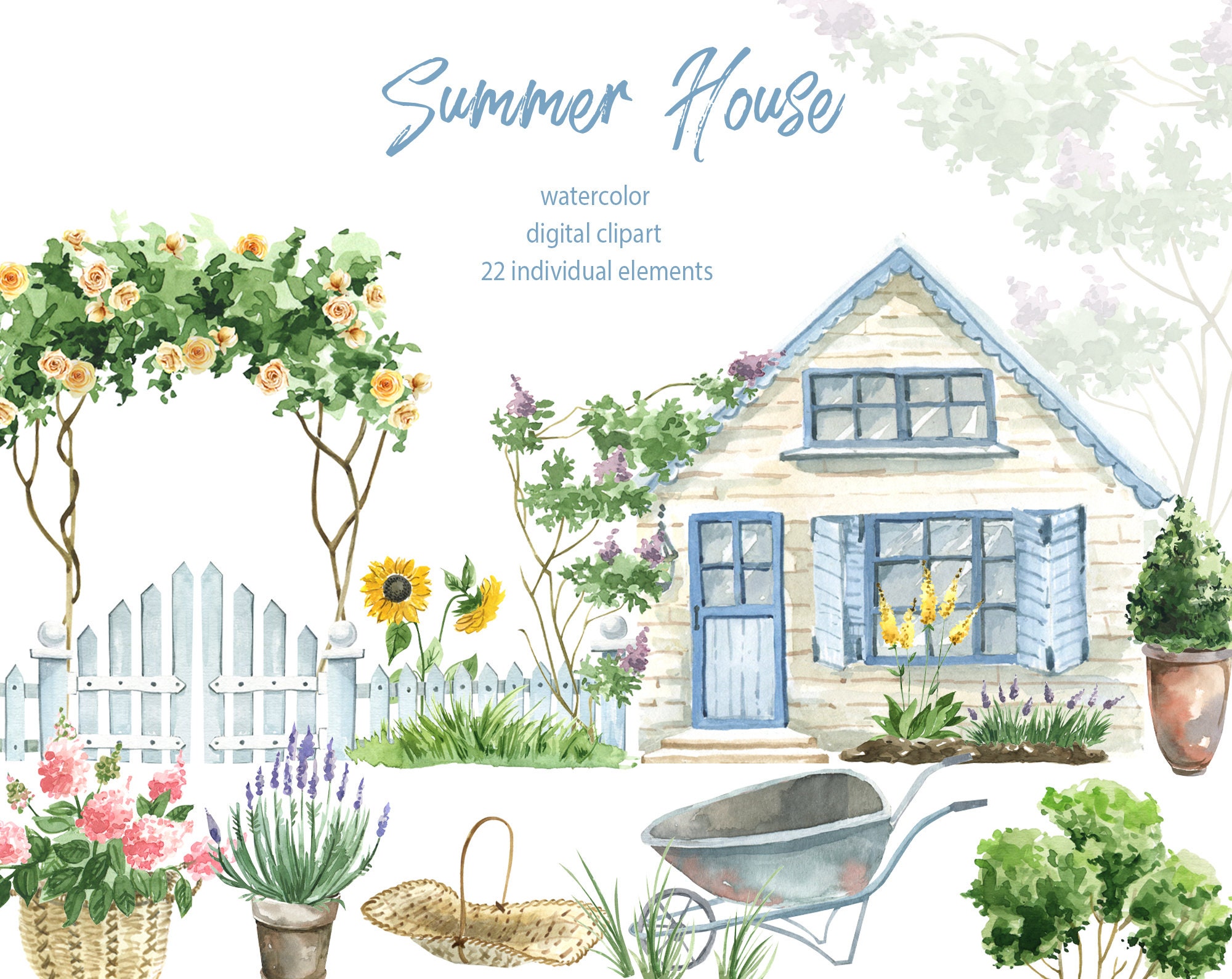 Watercolor Little Wooden House Clipart. Summer Country - Etsy
