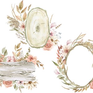 Woodslices Watercolor Clipart, Wooden and Floral Frame. Boho Wood Slice ...