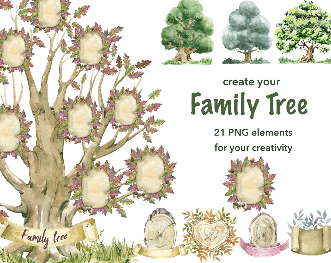 Watercolor Family Tree Clipart. Family Tree Creator. for Family Tree ...