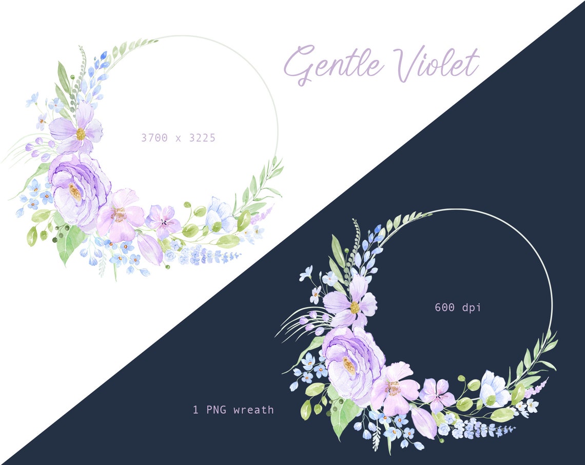 Violet Watercolor Floral Clipart. Blush Floral Clipart. - Etsy