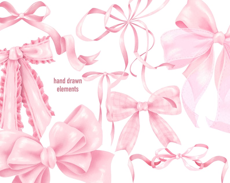 Watercolor Pink Bow Ribbons Clipart Set, Coquette Bow Frame Png, Soft ...