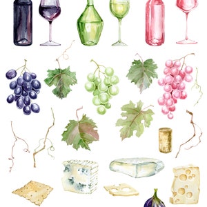 Watercolor Wine Clipart. Bottle and Glass With Wine. Pink, Purple and ...