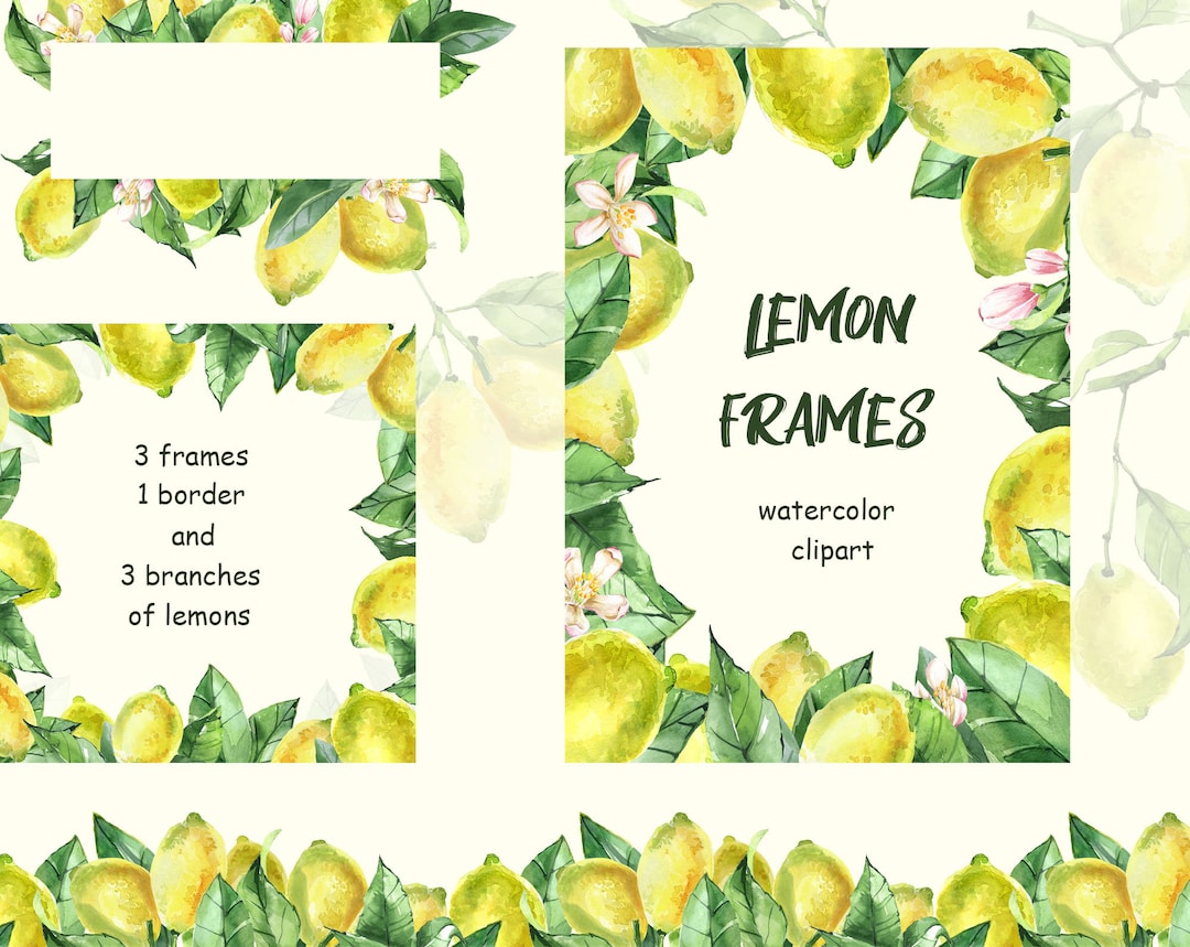 Lemon Frame, Watercolor Clipart, Fruit Frame, Citrus Frame With Foliage ...