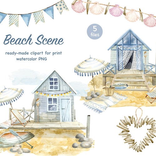 Watercolor Coastal Decor Clipart Summer Seascape Nautical - Etsy