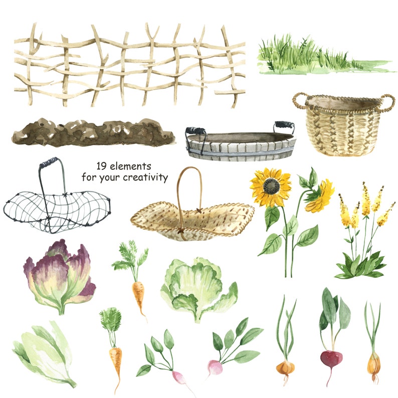 Watercolor Garden Clipart. Gardening. Watercolor Digital - Etsy