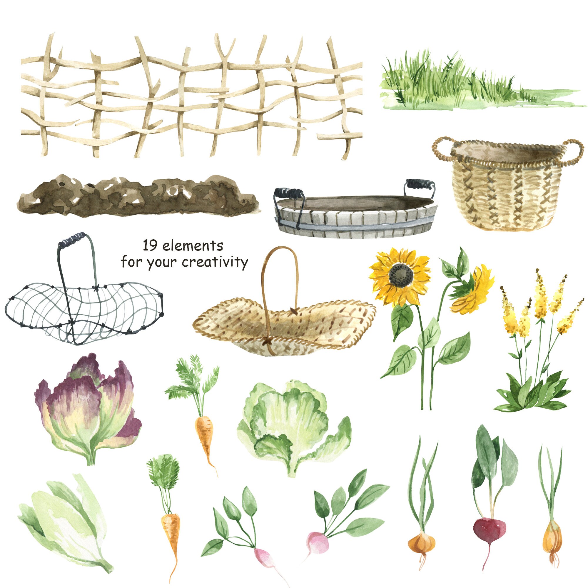 Watercolor Garden Clipart. Gardening. Watercolor Digital - Etsy