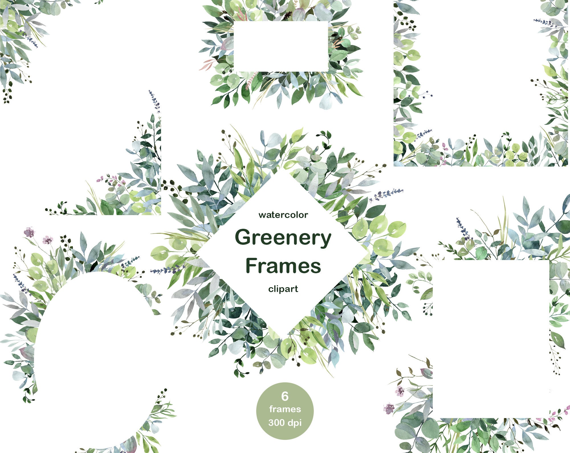 Watercolor Greenery Frames. Twigs Leaves Herbs. Borders frame | Etsy