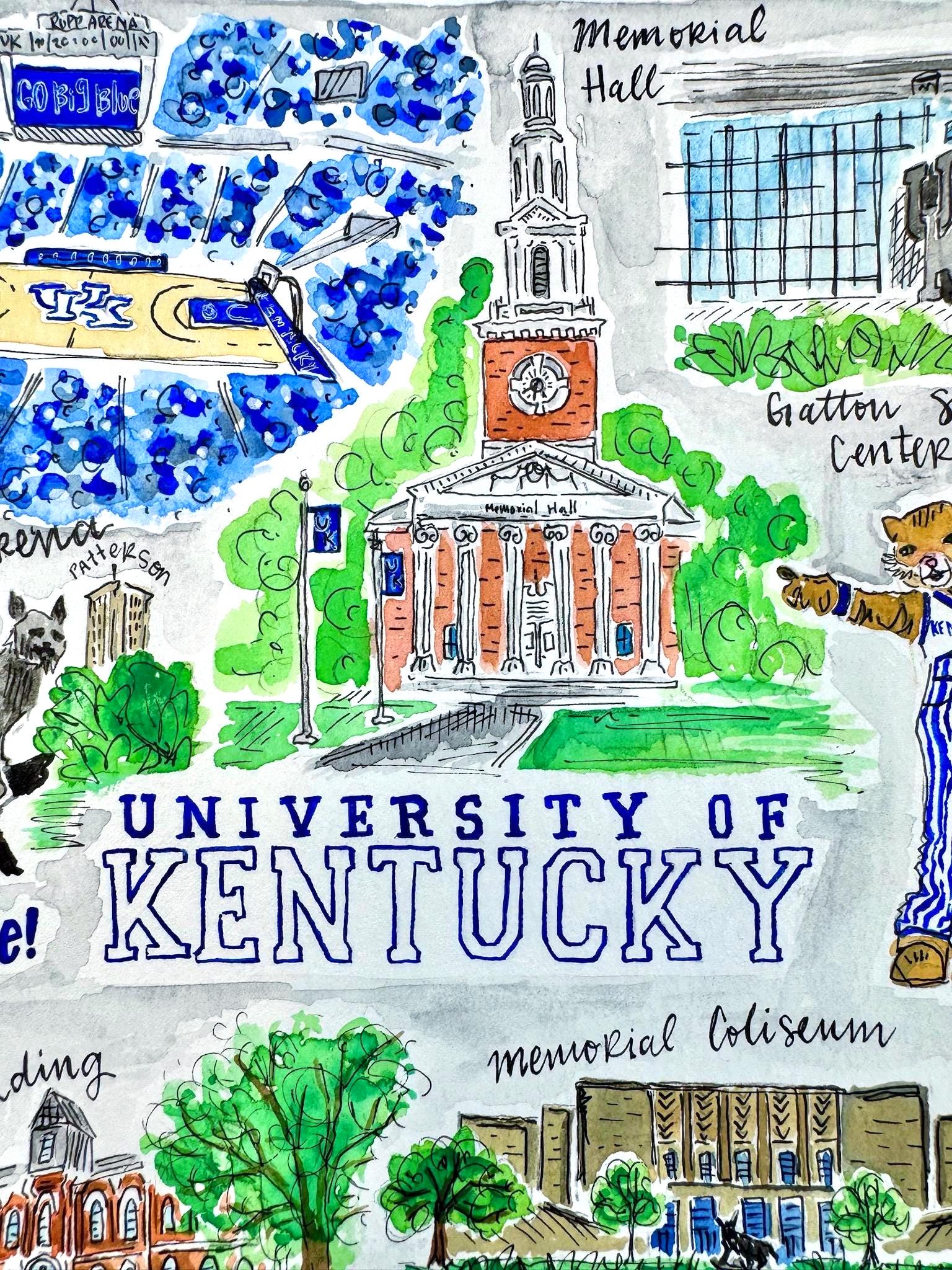 Univeristy of Kentucky Collage Watercolor Print - Etsy