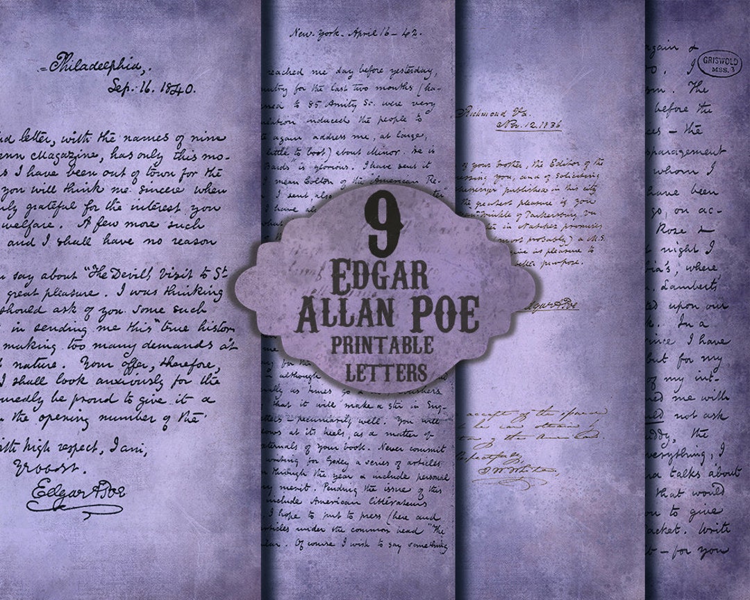 Edgar Allan Poe Letters 9 Sheets Bundle Vintage Printable - Etsy