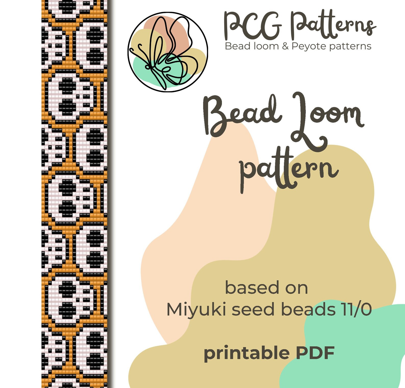 Happy Skulls Bead Loom Pattern - Halloween Bead Loom Bracelet Pattern ...