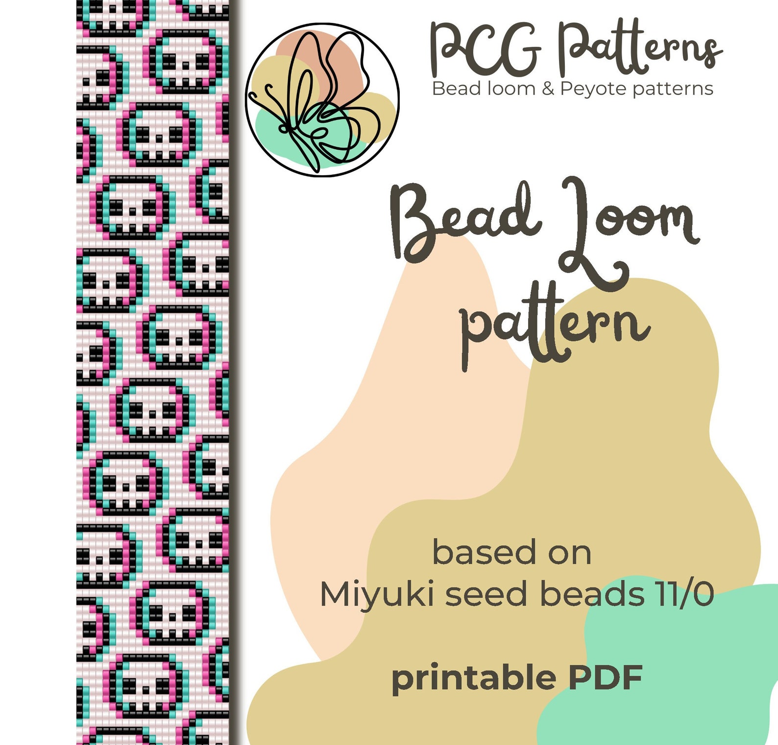 Glitch Skulls Bead Loom Pattern - Halloween Bead Loom Bracelet Pattern ...