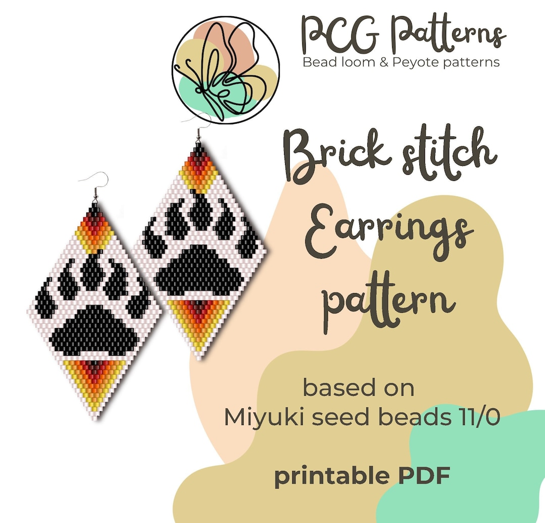 Bear Paw Brick Stitch Earrings Pattern Native Inspired - PDF Instant ...
