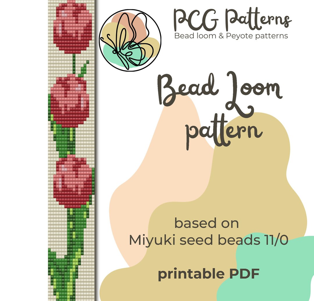 Three Red Tulips Bead Loom Pattern - Bead Loom Bracelet Pattern - Etsy