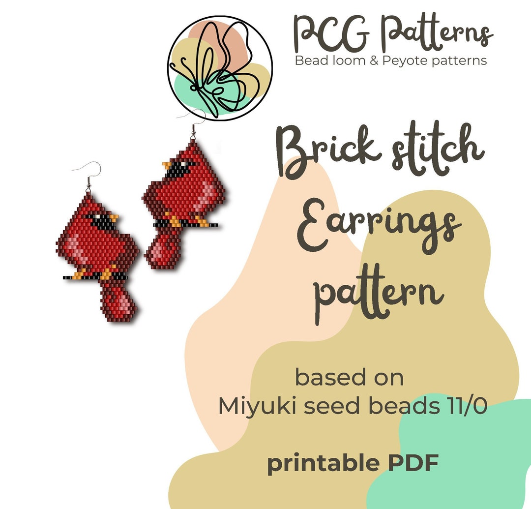 Red Cardinal Bird Brick Stitch Earrings Pattern - PDF Instant Download ...