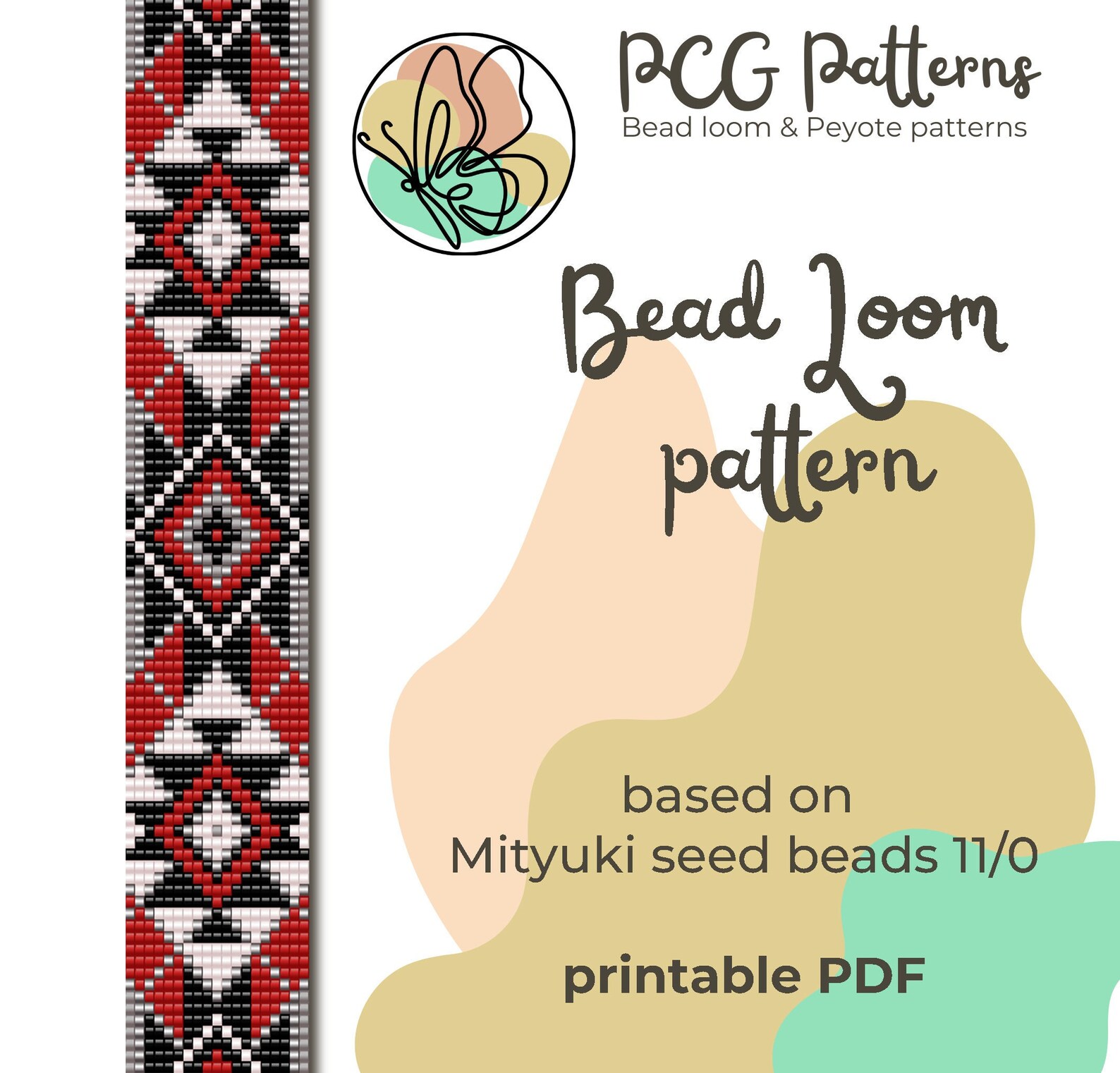 Native Inspired Bead Loom Pattern - Silvered Red Loom Bracelet Pattern ...