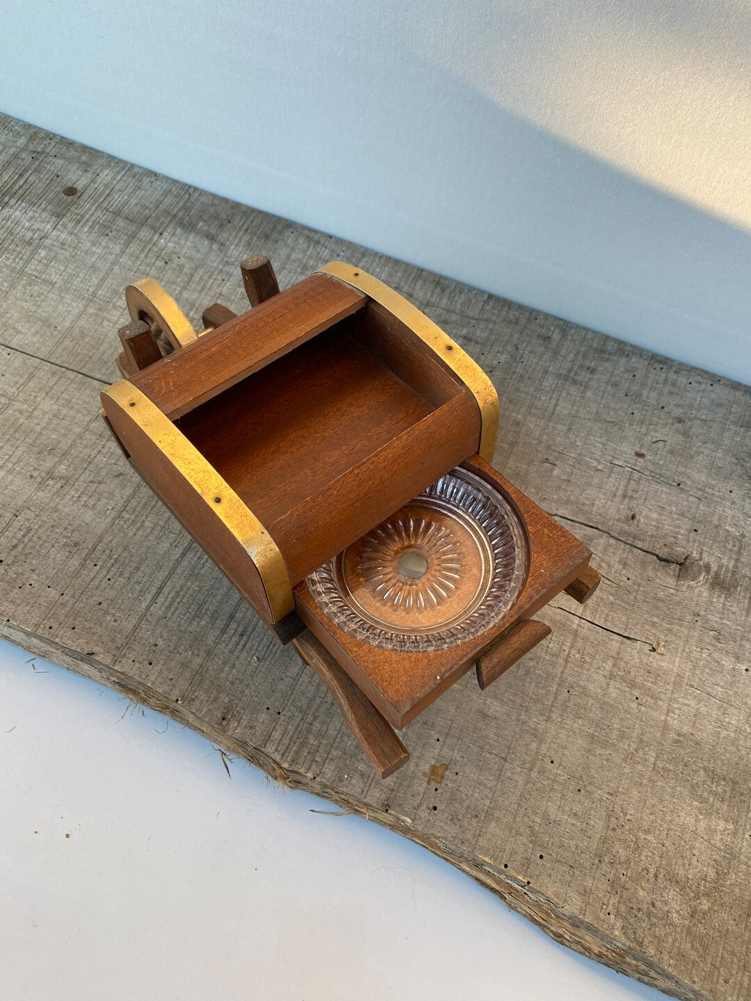 Original Vintage Cigarette Box & Ashtray in the Shape of a Wooden ...