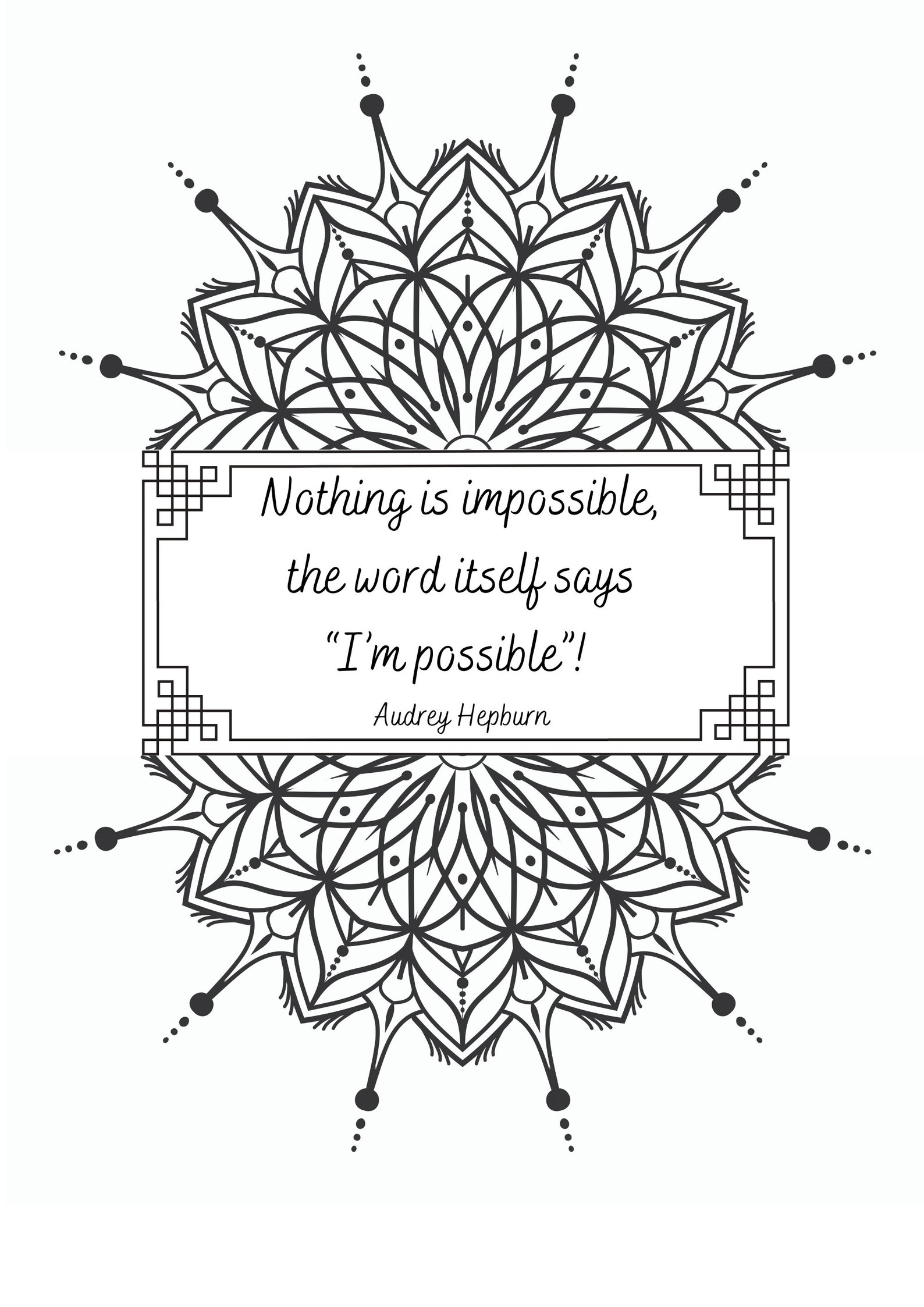 Mandala adult coloring page with quote positive mantra A4 | Etsy