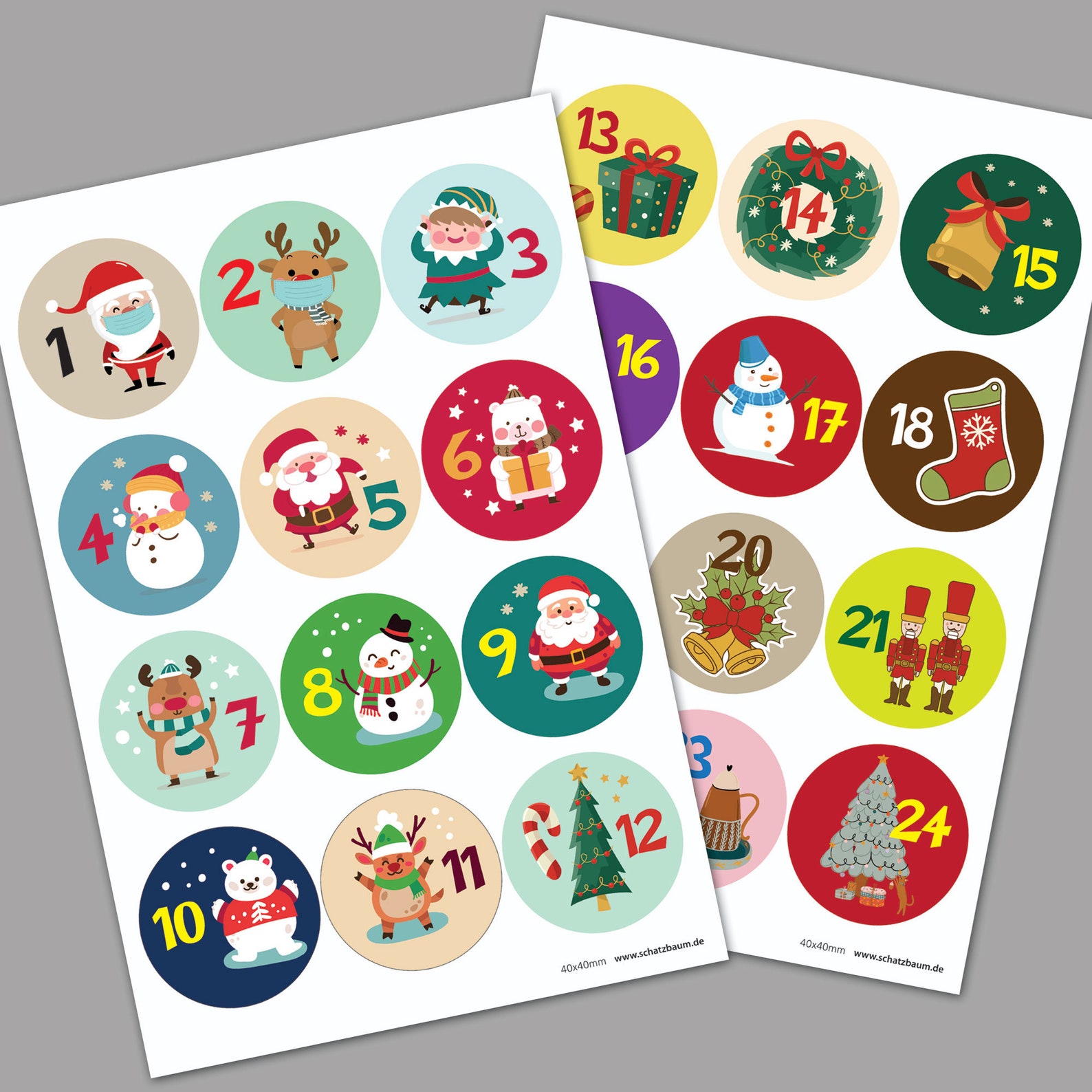 24 Advent Stickers Advent Calendar Numbers Stickers Etsy