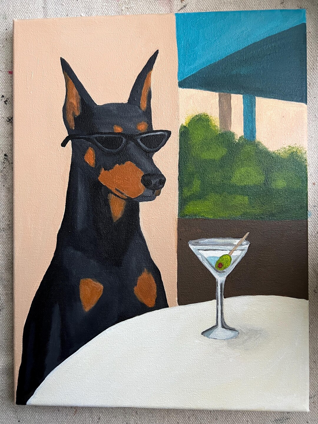 Doberman Martini Wall Art – Modern Dog PRINT – Minimalist Pet Portrait ...