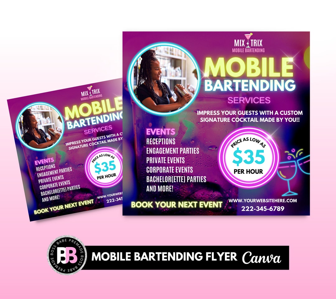 Mobile Bartending Flyer Mixologist Flyer Bartender Flyer - Etsy