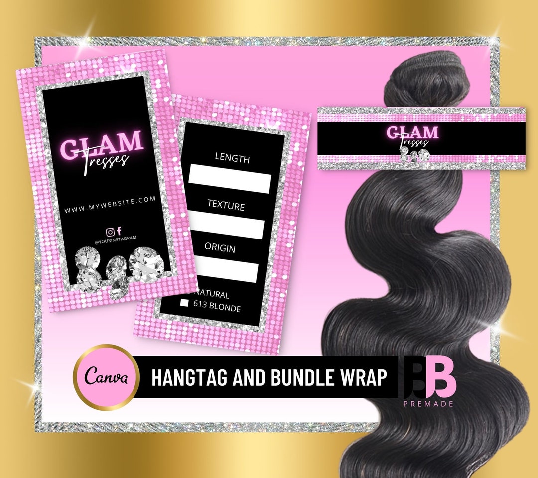 Hair Bundle Wraps and Hair Hang Tag Edit in Canva Premade - Etsy