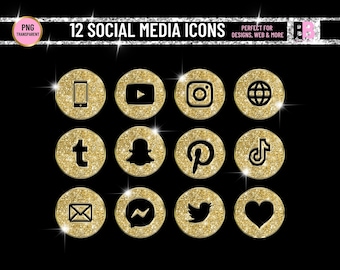220 Gold Foil Social Media Icons // Gold Circle Icons // - Etsy