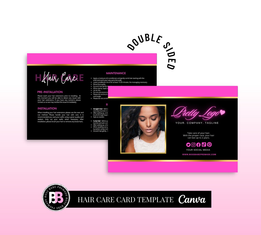 PLR Resellhair Care Card for Hair Extension Business , Hair Card, Care ...