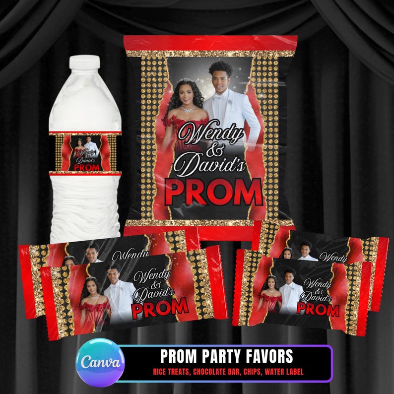 Prom Party Bundle, Red and Gold Prom, Canva Template - Etsy