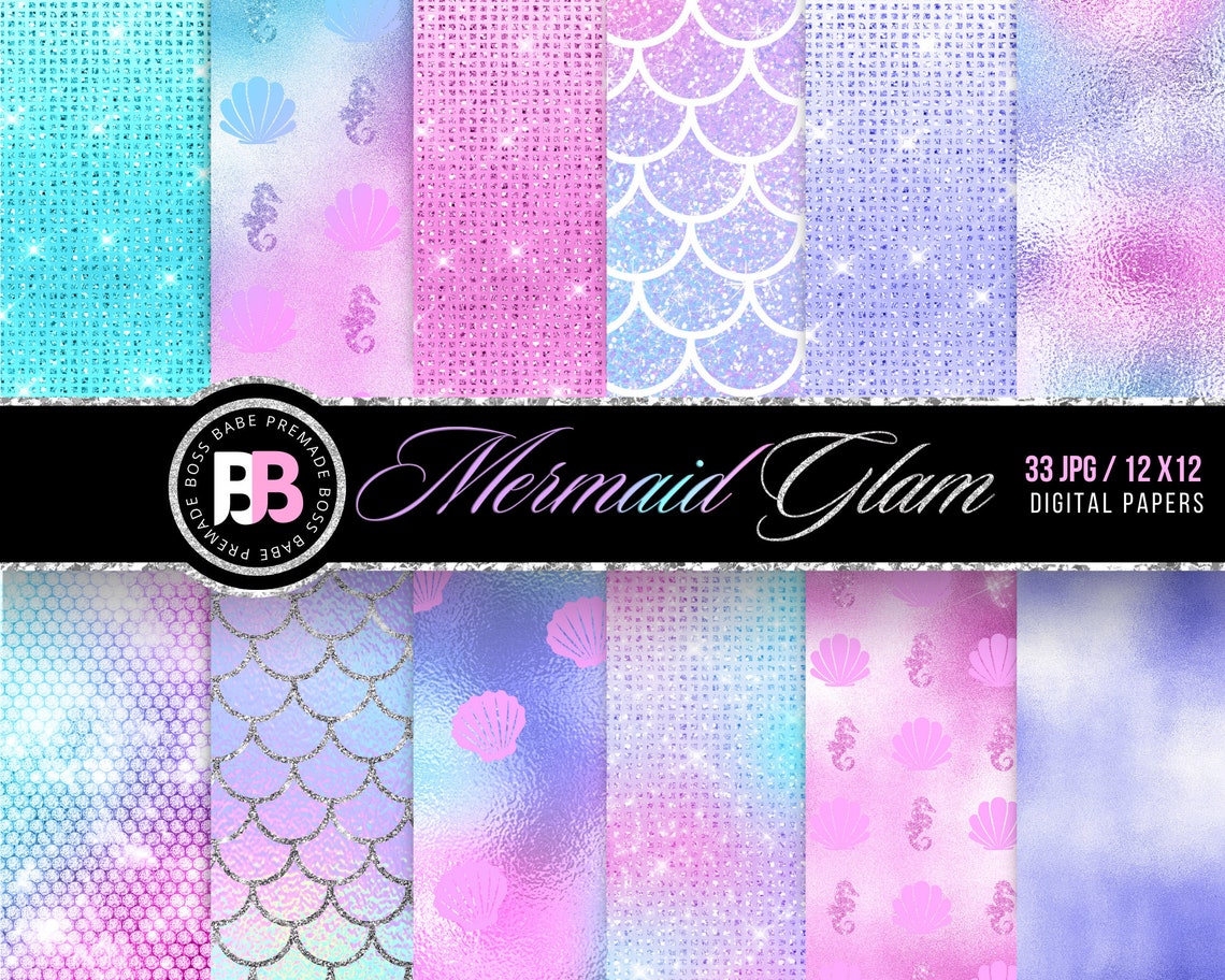 Mermaid Digital Paper - Etsy