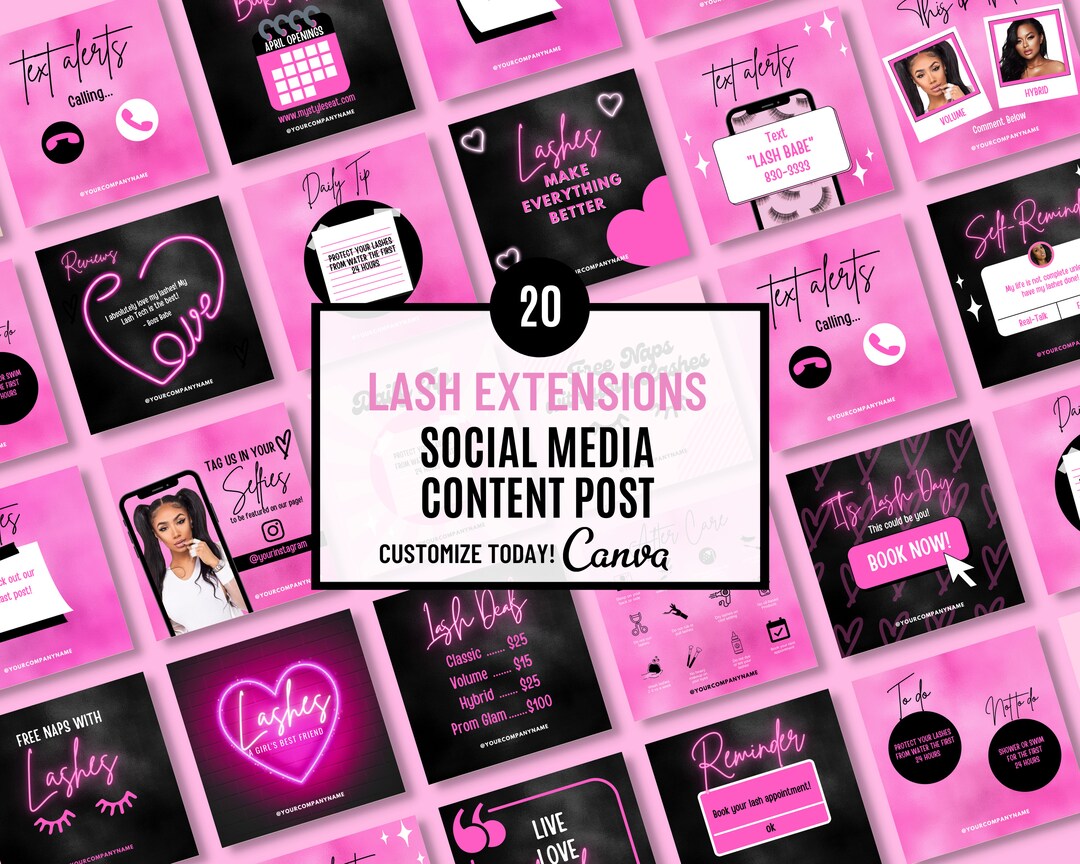 Lash Social Media Post Lash Tech Flyers Lash Post Black and - Etsy