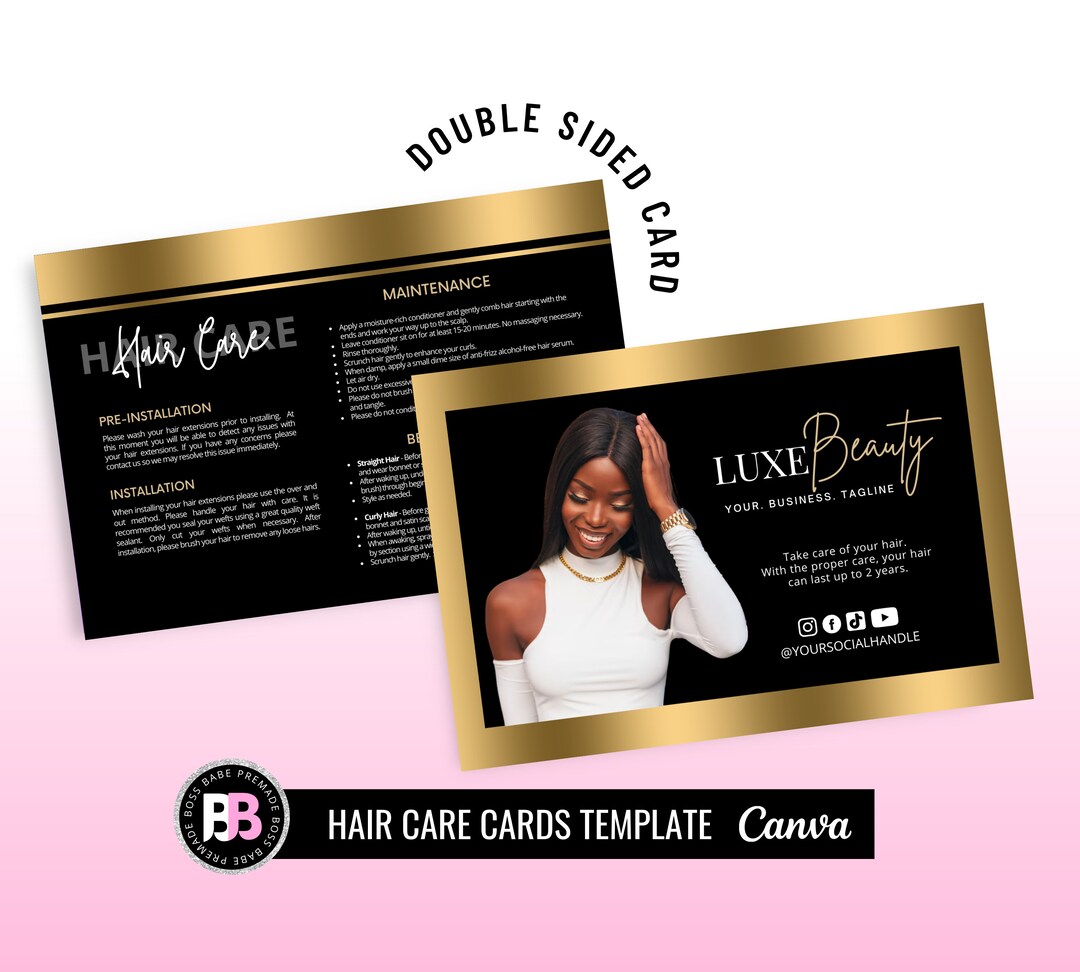 Hair Care Card for Hair Extension Business , Hair Card, Care Card, Hair ...