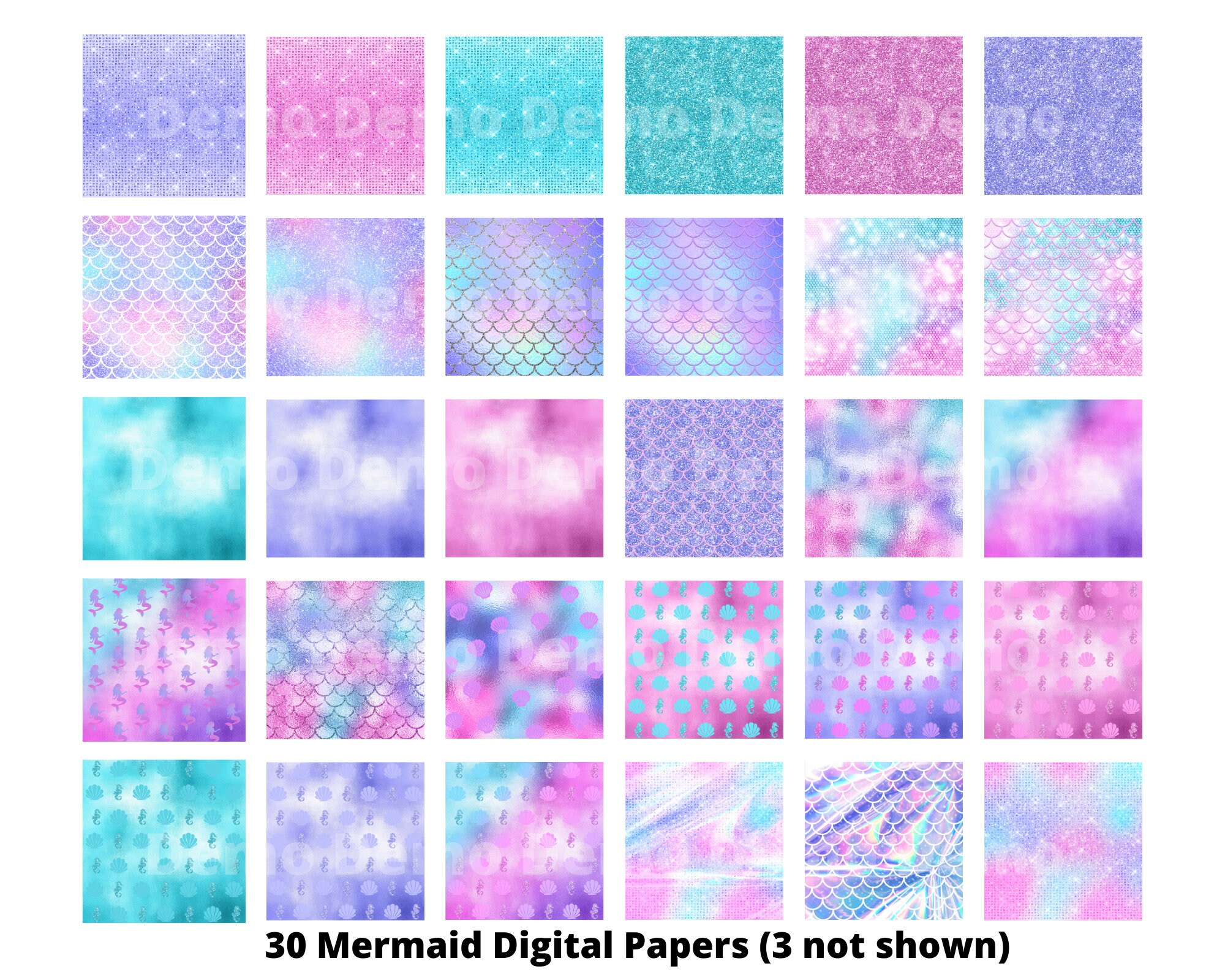 Mermaid Digital Paper - Etsy