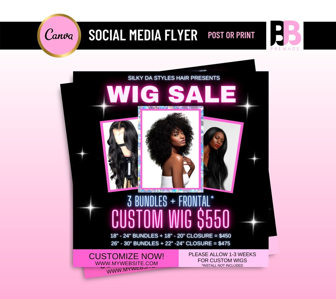 WIG SALE FLYER Social Media Flyer Beauty Template Premade - Etsy