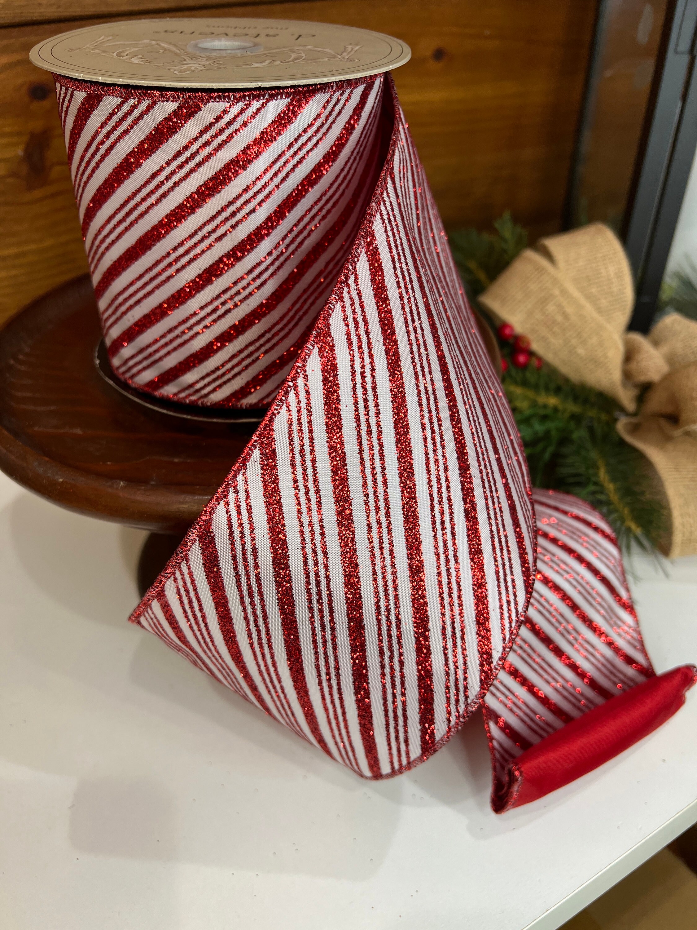 4 Wired Ribbon, Ribbon for Bows, Christmas Tree Bow Ribbon, Red and ...