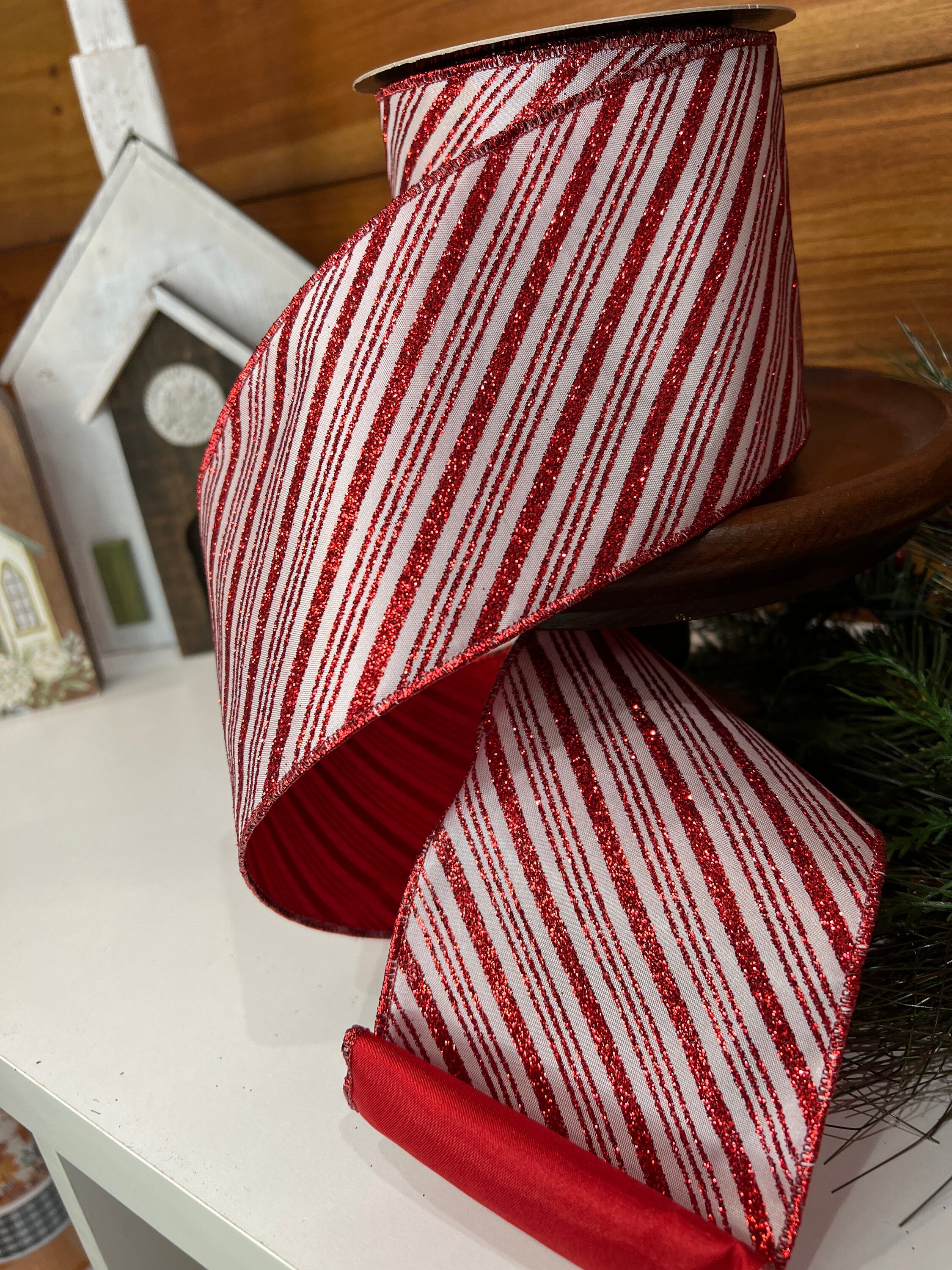 4 Wired Ribbon, Ribbon for Bows, Christmas Tree Bow Ribbon, Red and ...
