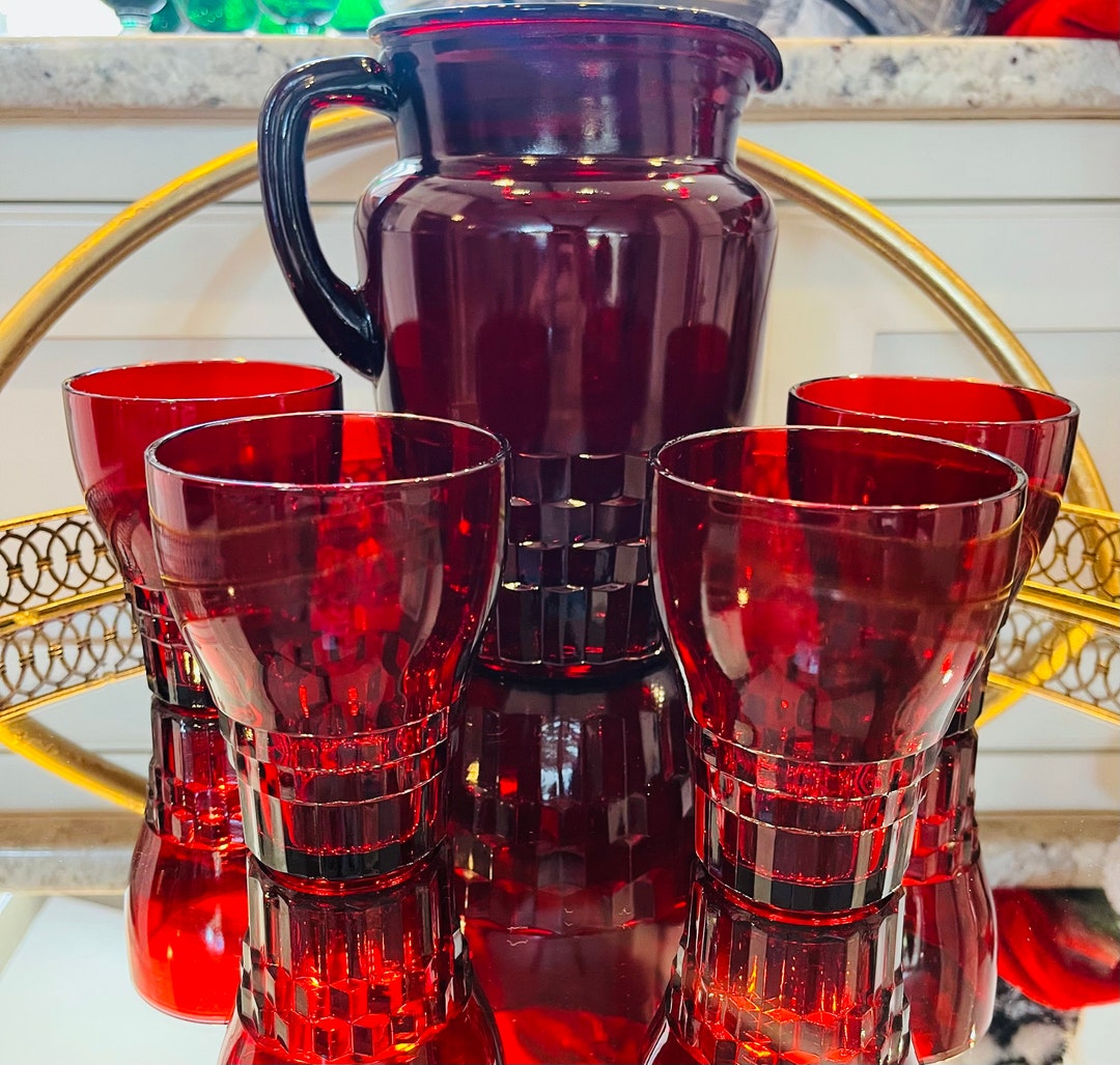 Timeless Vintage Windsor Royal Ruby Pitcher and Flat Tumbler Set by ...