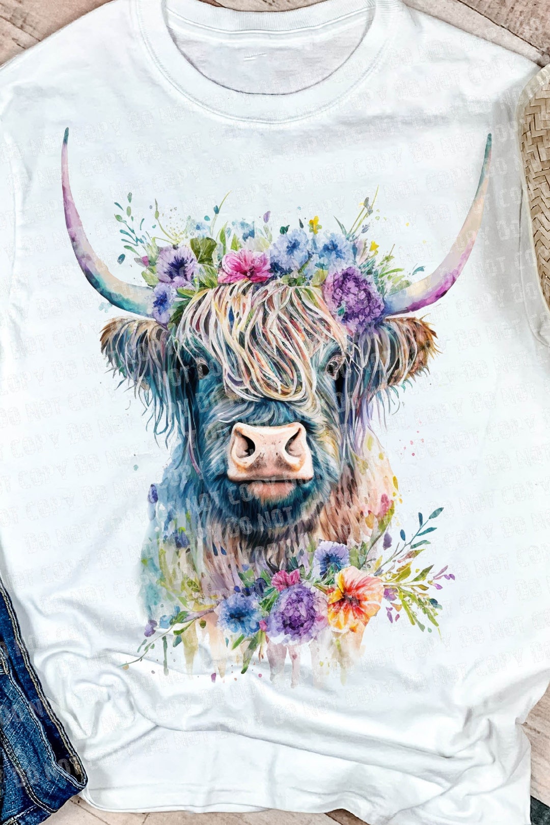 Fancy Floral Highland Cow DTF Transfer Ready for Press DTF Image ...