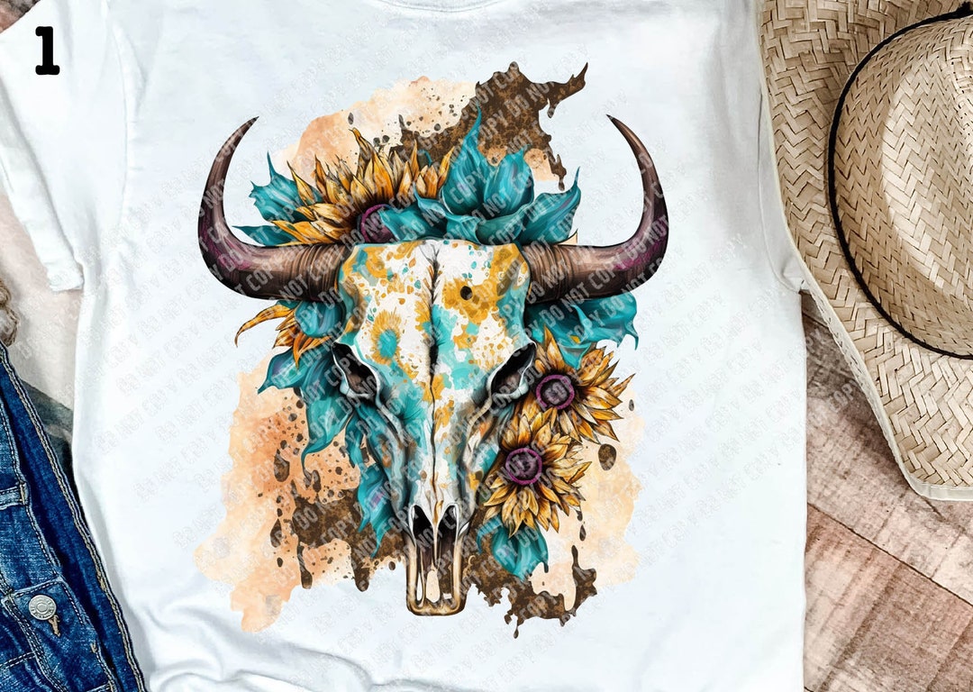 Southwestern Cow Skull Sublimation Transfers Ready for Press ...