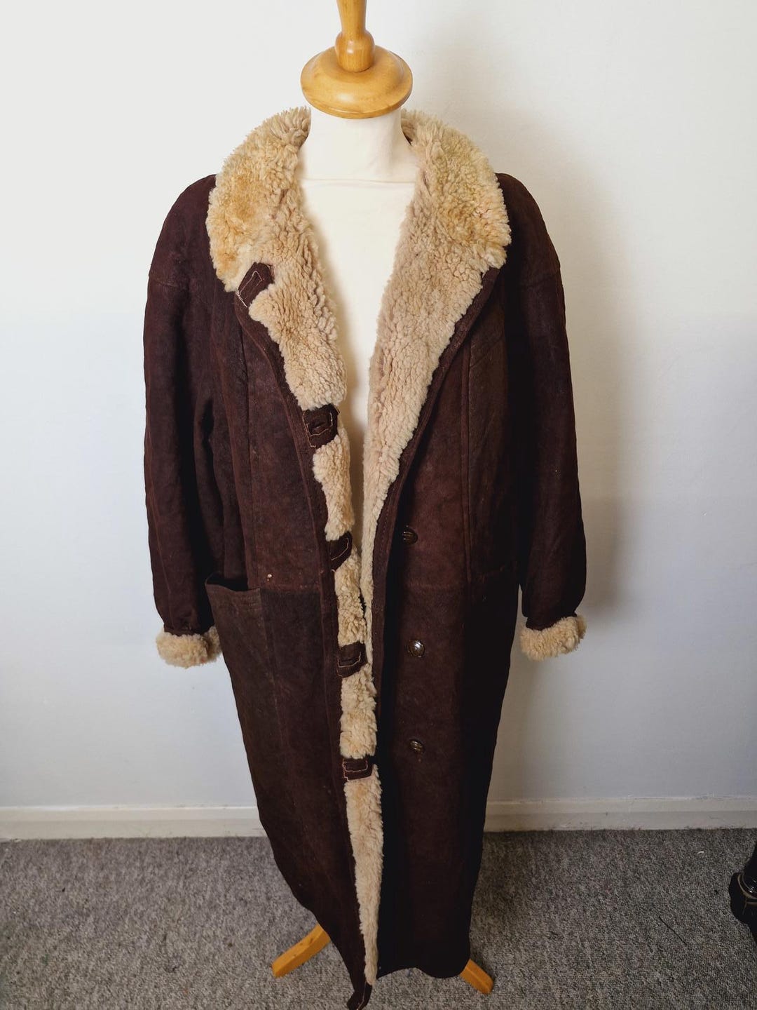 Womens Vintage 70s Sheepskin Suede Shearling Coat Jacket Afghan Penny ...