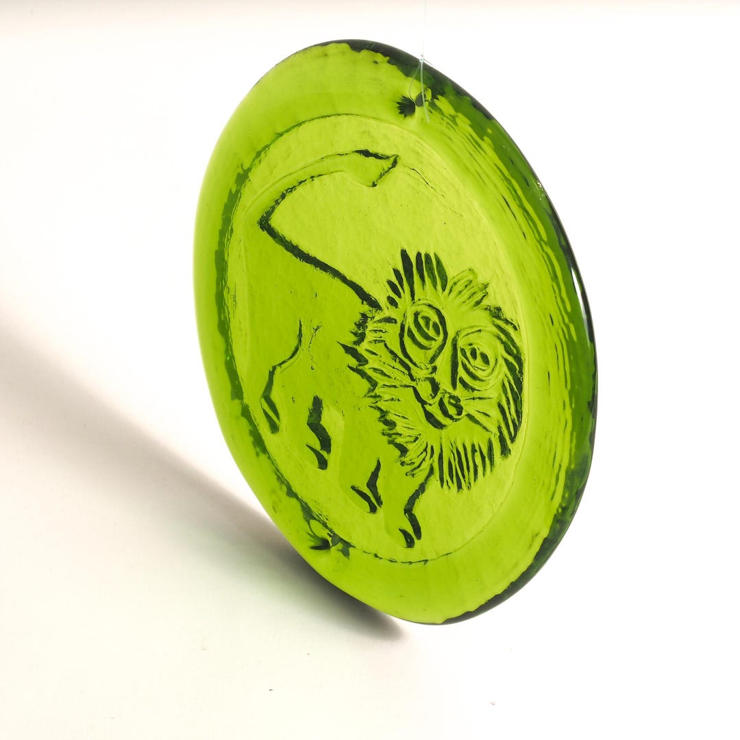 Vintage Leo Suncatcher Blenko Art Glass Leo the Lion Green Glass Window ...