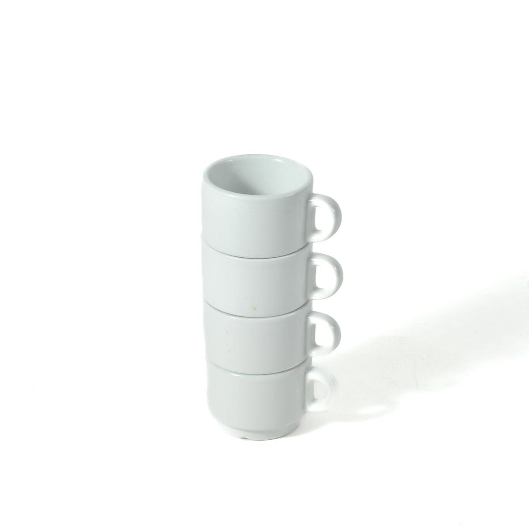 Vintage White Porcelain Espresso Cups - Set of Four Stacking - Italian ...