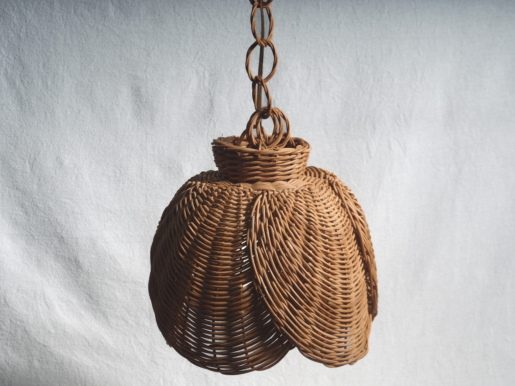 Vintage Boho Chic Rattan Ceiling Lamp Lotus Basket Lamp - Etsy
