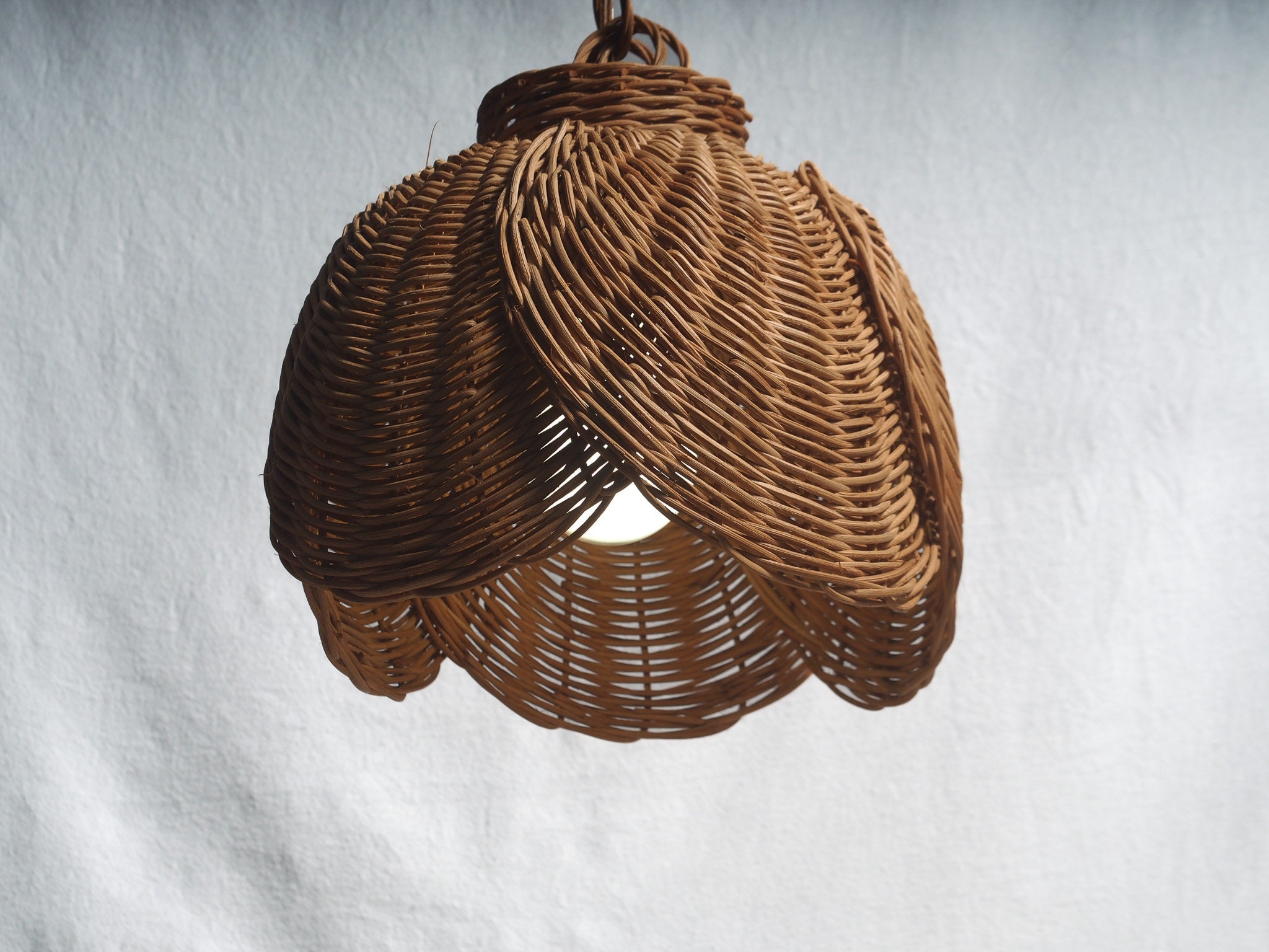 Vintage Boho Chic Rattan Ceiling Lamp Lotus Basket Lamp - Etsy