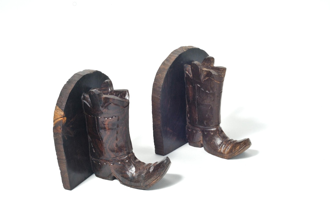 Hand-carved Cowboy Boot Bookends | Ironwood Heavy Hand-carved Wooden ...