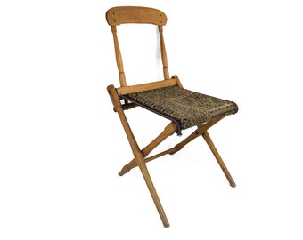 Antique Civil War Era Folding Field Chair With Oriental Carpet Tapestry ...