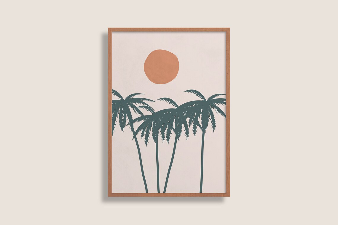 Boho Palm Tree Print Abstract Wall Art Textured Landscape | Etsy UK
