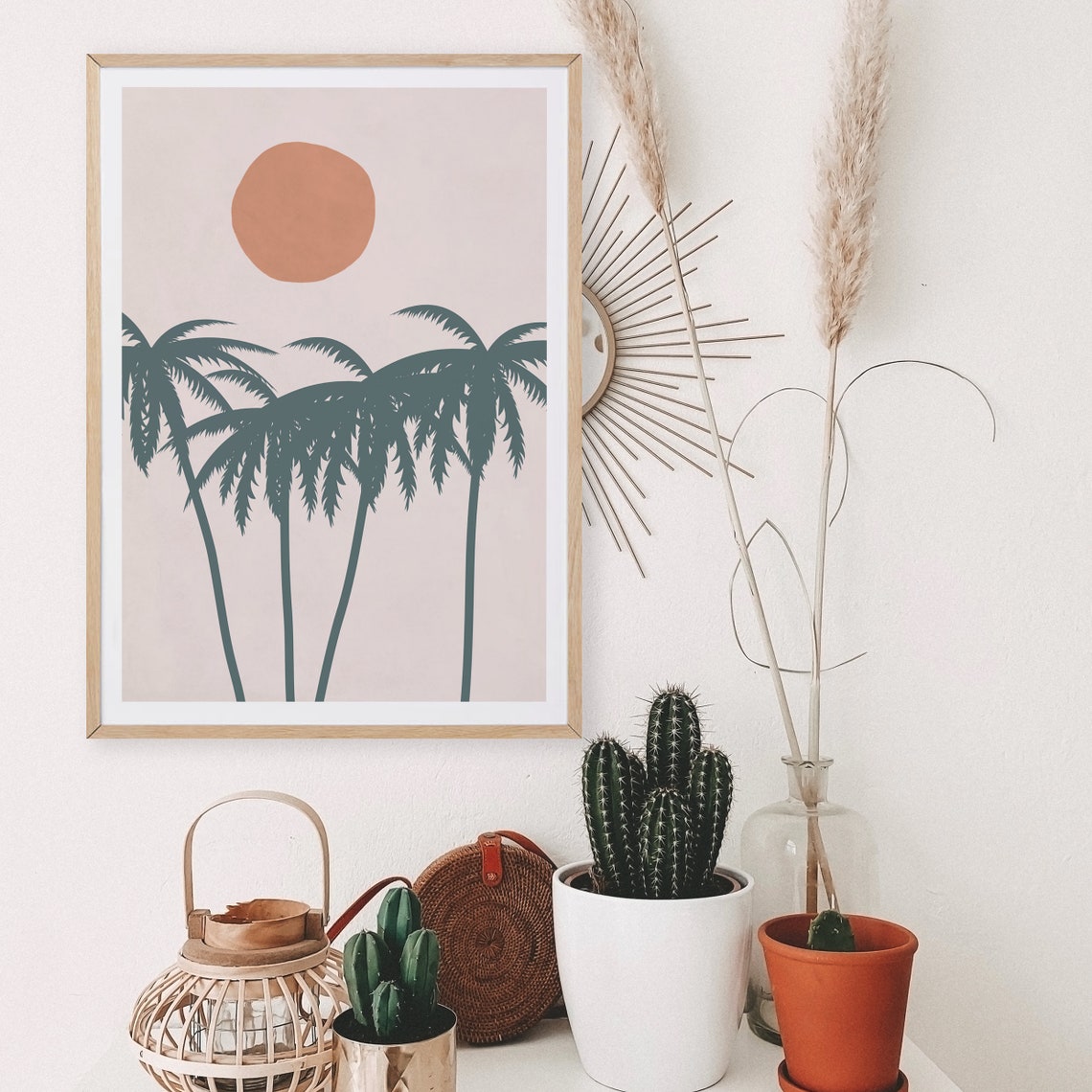 Boho Palm Tree Print Abstract Wall Art Textured Landscape - Etsy UK