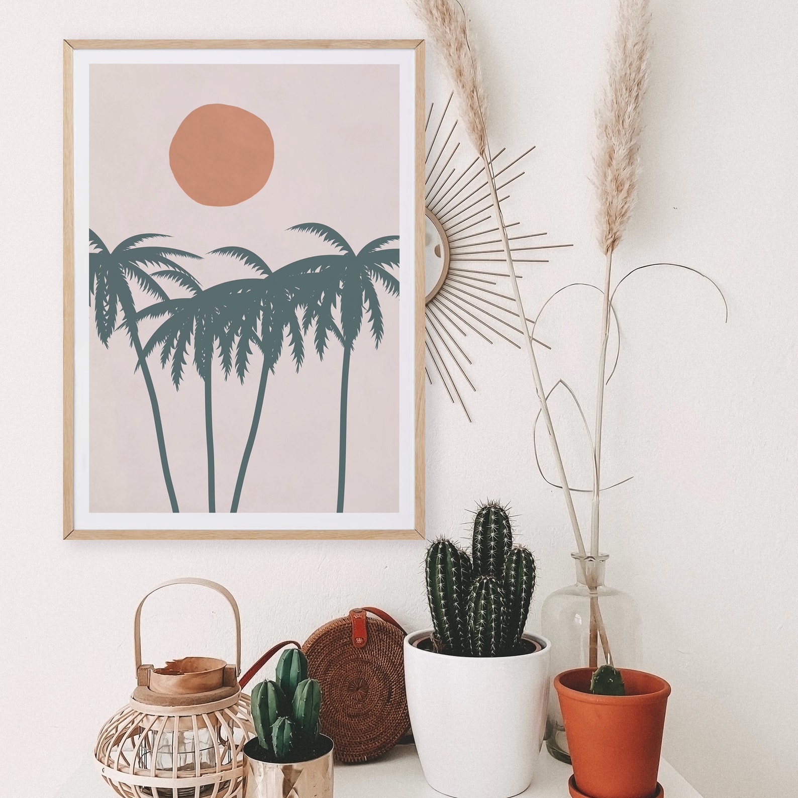 Boho Palm Tree Print Abstract Wall Art Textured Landscape | Etsy