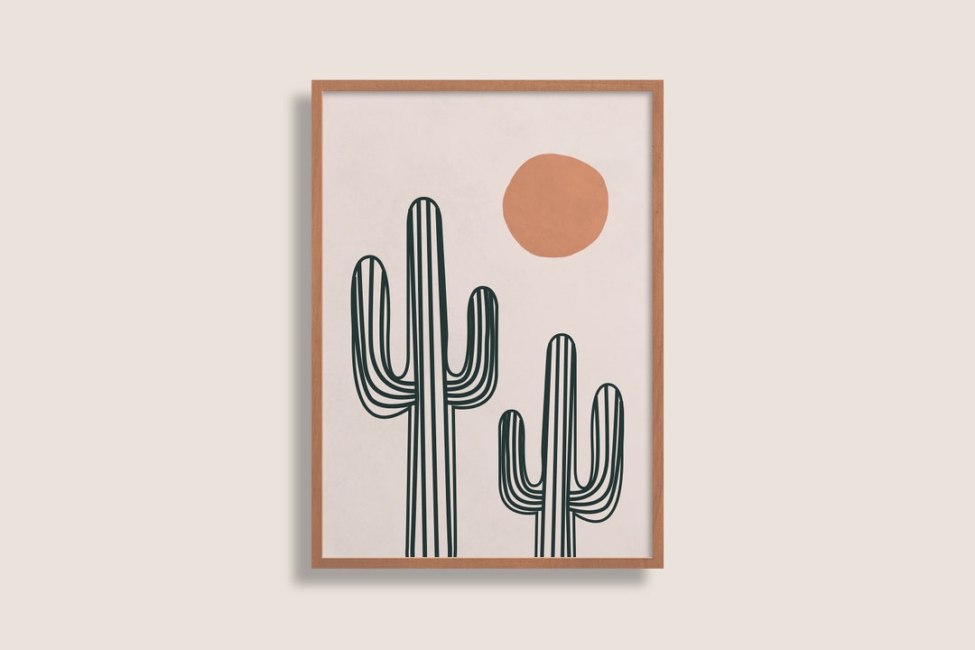 Boho Cacti Print, Abstract Wall Art, Cactus & Sun Home Décor, Textured ...